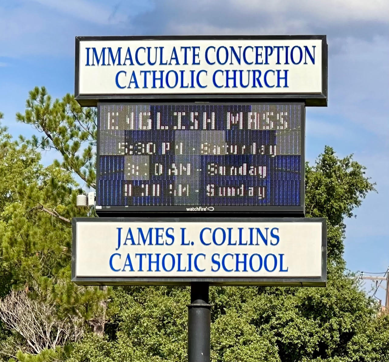 Roadside Marquee | Immaculate Conception Catholic Church | Corsicana, TX